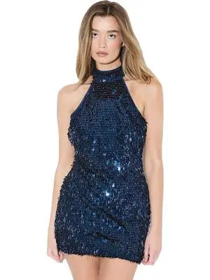 MISSPAP Sequin Backless Mini Dress - Navy