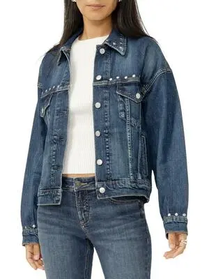SILVER JEANS CO. Studded Denim Trucker Jacket - Pimlico