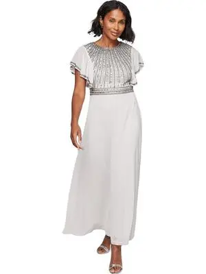 WALLIS Embellished Ruffle Sleeve Maxi Dress - Grey