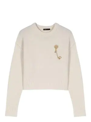 Maje Floral Brooch Wool And Cashmere Sweater - Ecru