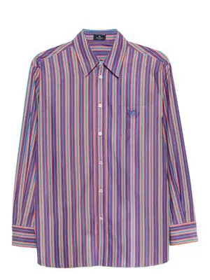 Etro Striped Logo-embroidered Shirt - Purple