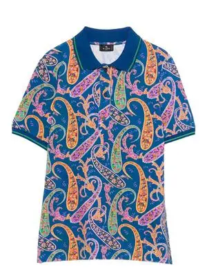 Etro Paisley Collared Polo Top - Blue