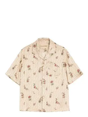 Valentino Garavani Silk Bowling Shirt With Papier Floral Print - Butter
