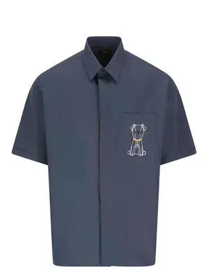 Fendi Dog-embroidered Pocket Shirt - Blue