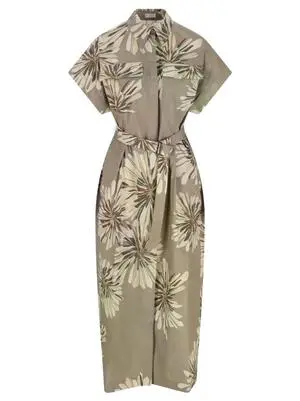 Brunello Cucinelli Floral-print Belted Dress - Neutrals