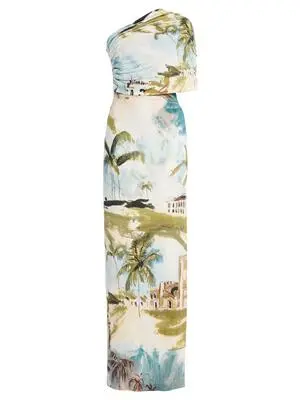Oscar De La Renta One-shoulder Draped Maxi Dress - Multi