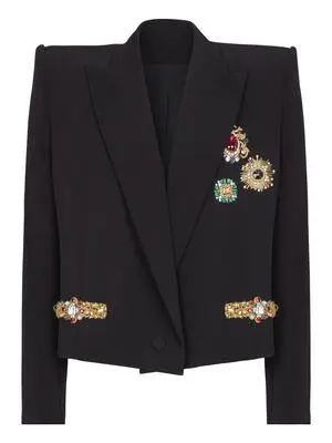 Balmain Cropped Embroidered Jacket - Black
