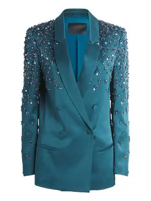 Lapointe Satin Embellished Blazer - Turquoise