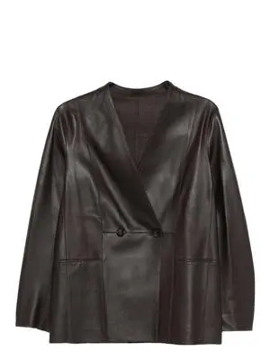 Emporio Armani Leather Blazer Jacket - Brown