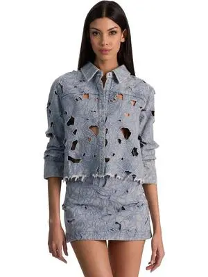 Alice + Olivia Finely Laser-cut Denim Shirt - Blue