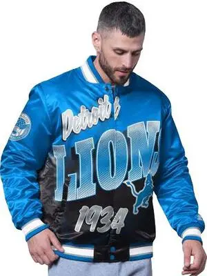 STARTER Detroit Lions Pass Rush Varsity Full-snap Jacket - Blue