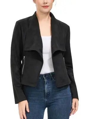 KIMI + KAI Faux Suede Open Front Jacket - Black