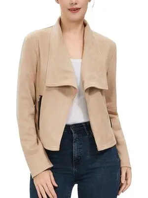 KIMI + KAI Faux Suede Open Front Jacket - Champagne