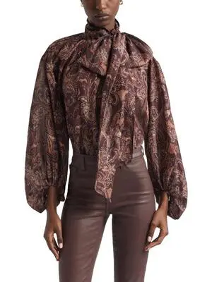 L'Agence Rhett Oversize Paisley Print Top - Brown Etched Paisley