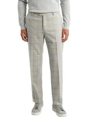 Berle Country Windowpane Check Wool & Cashmere Dress Pants - Med Grey