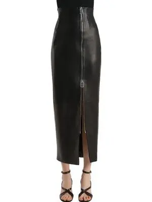 Khaite Gres Plongé Leather Pencil Skirt - Black