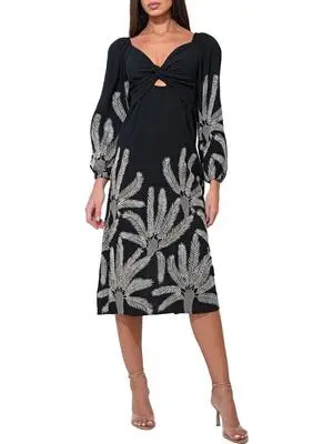 Adelyn Rae Jia Long Sleeve Embroidered Midi Dress - Black