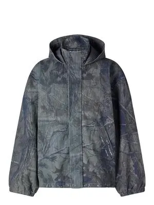 Balenciaga Logo-embroidered Denim Hooded Jacket - Blue
