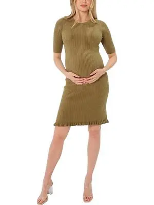 MARION Cotton Knit Maternity Sweater Dress - Olive Green