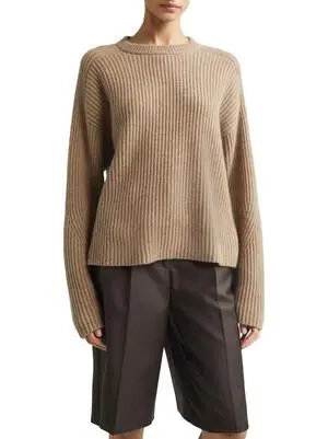 Loulou De Saison Axel Cashmere Crewneck Sweater - Taupe Melange