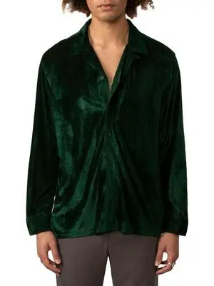 RAGA MAN Hemang Velour Button-up Shirt Moss