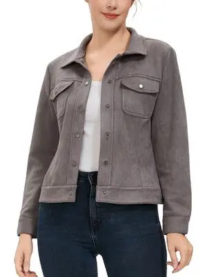 KIMI + KAI Faux Suede Trucker Jacket - Gray