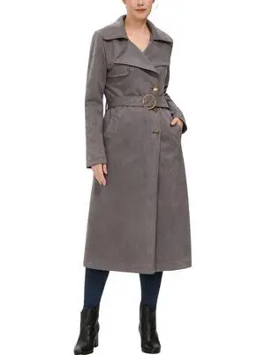 KIMI + KAI Natalia Faux Suede Trench Coat - Gray