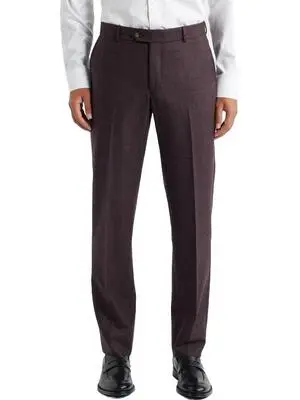 Berle Tick Weave Windowpane Check Virgin Wool Dress Pants - Burgundy