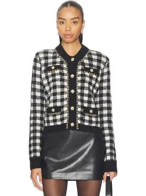 Generation Love Houndstooth Cardigan With Chain-link Detail - Black & Ivory