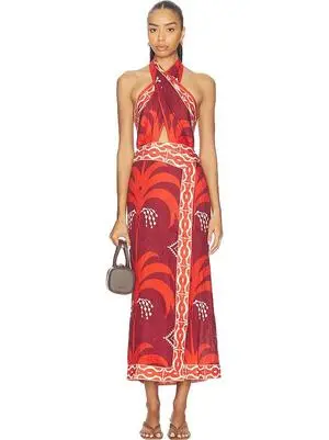 Johanna Ortiz Buen Viento Ankle Dress - Wine & Red