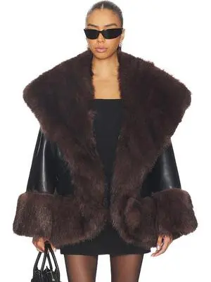 WeWoreWhat X Cocoon Faux Fur Jacket - Black & Dark Brown