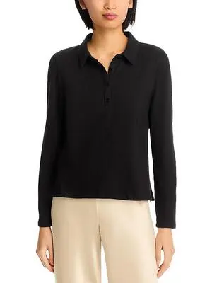 Eileen Fisher Crinkled Jersey Slim Henley Top - Black
