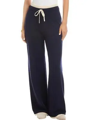 Karen Kane Contrast Drawstring Wide-leg Sweater Pants - Navy/ Cream