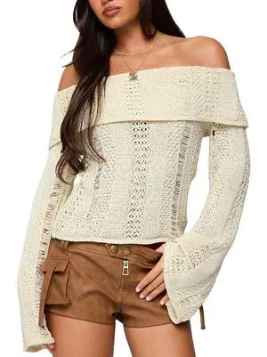 EDIKTED Fold Over Knit Top - Cream