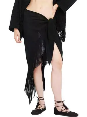 Alanui Fringed Pareo Skirt - Black