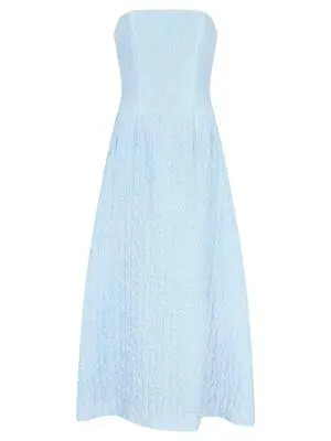 EMILIA WICKSTEAD Jenn Strapless Seersucker Midi Dress - Blue