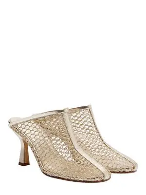 SOULIERS MARTINEZ Giulia Leather-trimmed Fishnet Mules - Gold