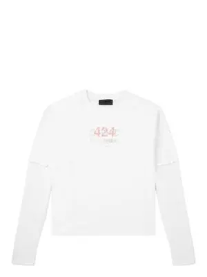 424 Hoorsenbuhs Layered Logo-print Cotton-jersey And Waffle-knit T-shirt - Neutrals