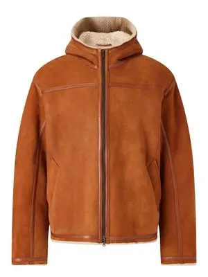 THE ELDER STATESMAN Leather-trimmed Shearling Hooded Jacket - Brown