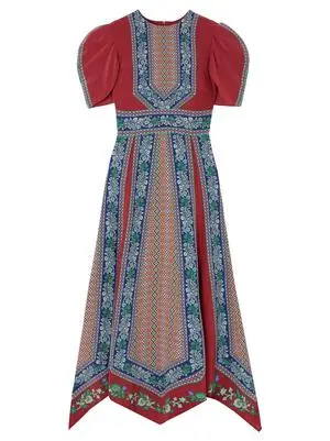 La DoubleJ Cherie Printed Silk Midi Dress - Burgundy