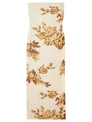 Magda Butrym Floral-print Plissé-crepe Midi Dress - Cream