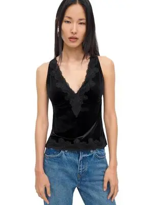 REFORMATION Ashlynn Knit Velvet Top - Black