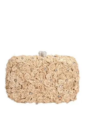 Emm Kuo Ayana Crystal-Embellished Raffia Bag Nude