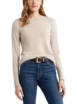 Caslon Merino Wool Blend Crewneck Sweater - Tan Doeskin Heather