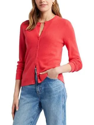 Caslon Crewneck Wool Blend Cardigan - Red Geranium
