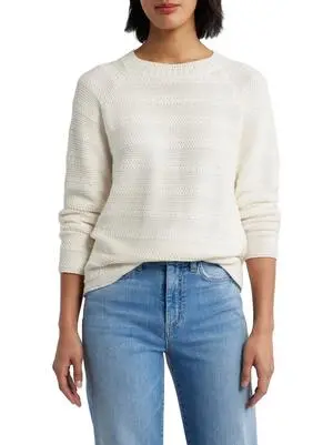 Caslon Stripe Lightweight Mix Stitch Sweater - Ivory Pristine