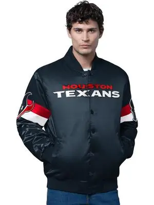 STARTER Houston Texans Triple Option Satin Varsity Jacket - Navy