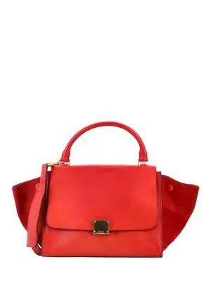 Celine Trapeze Small Satchel Leather Bag - Red