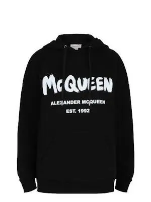 Alexander McQueen Hooded Sweatshirt With Graffiti Logo - Black White