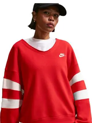 Nike Sportswear Club Fleece Oversized V-neck Sweatshirt - Red